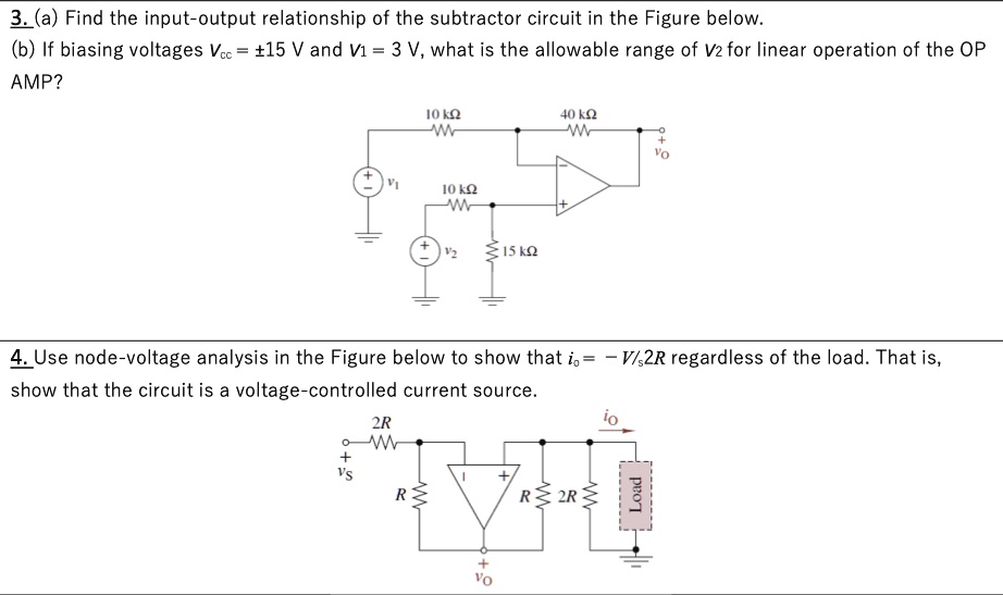 SOLVED: Texts: 3. (a) Find the input-output relationship of the subtractor circuit in the Figure ...