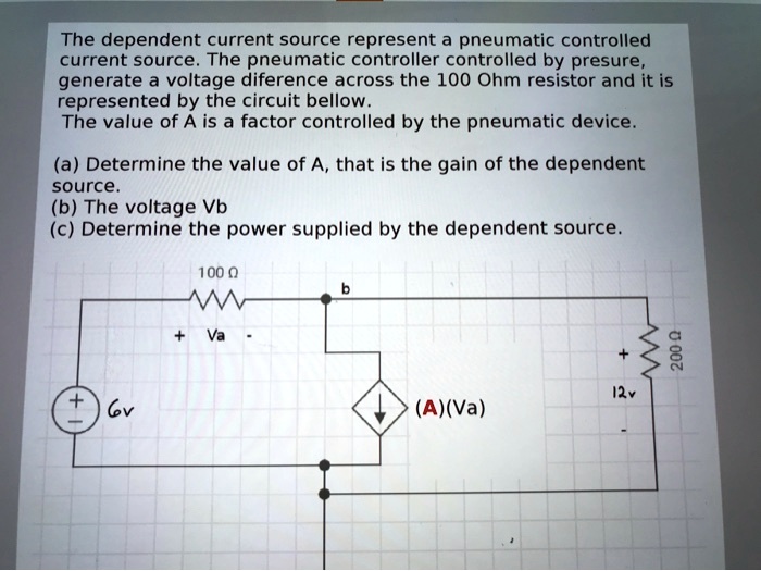 SOLVED: The dependent current source represent a pneumatic controlled current source.The ...