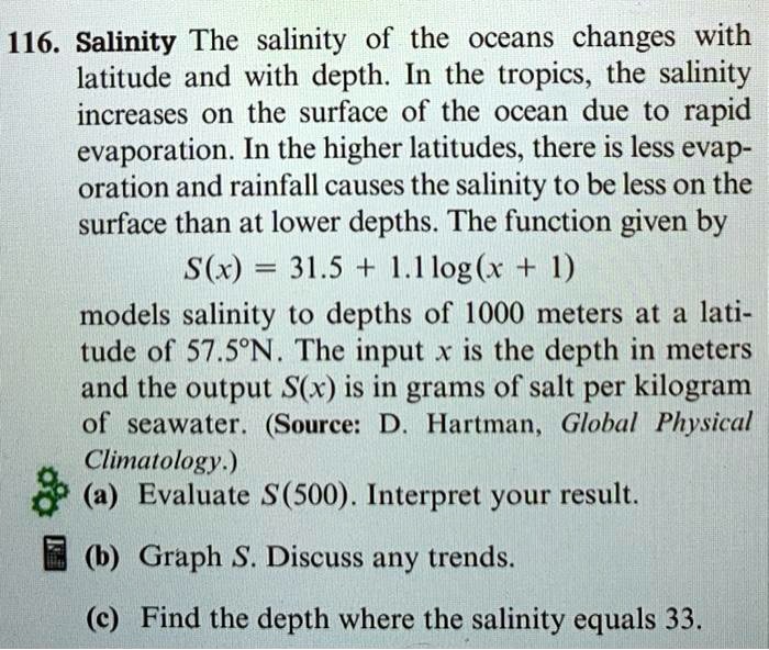 SOLVED: 116. Salinity: The salinity of the oceans changes with latitude ...