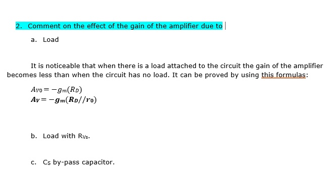SOLVED: Comment on the effect of the gain of the amplifier due to Load ...