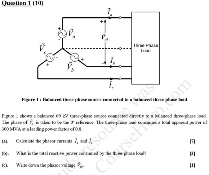 Solved Question 1 103 Three Phase Load Figure 1 Balanced Three Phase Source Connected To A