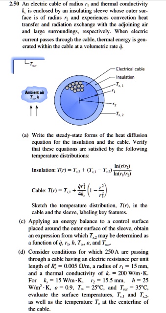 SOLVED: 2.50 An electric cable of radius r and thermal conductivity k ...