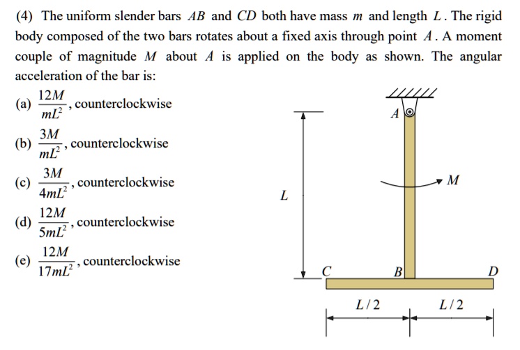 SOLVED: The uniform slender bars AB and CD both have mass m and length ...