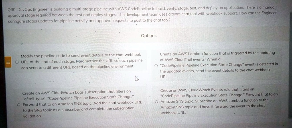 Solved Q30 Devops Engineer Is Building A Multi Stage Pipeline With Aws Codepipeline To Build