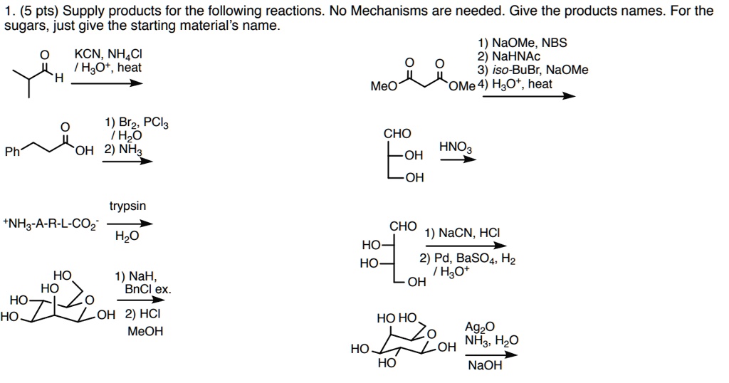 1 5 pts supply products for the following reactions no mechanisms are ...