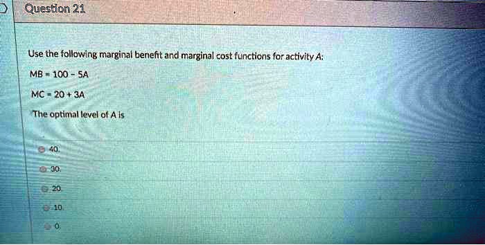 SOLVED: Use the following marginal benefit and marginal cost functions ...