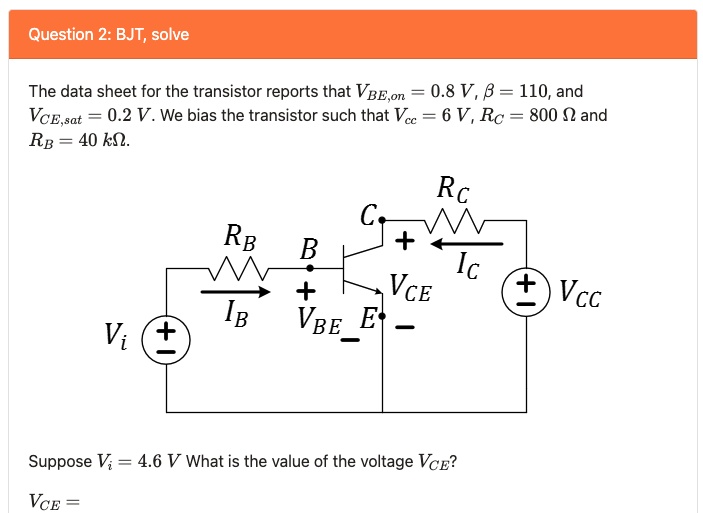 The data sheet for the transistor reports that VBE.on = 0.8 V, Î² = 110 ...