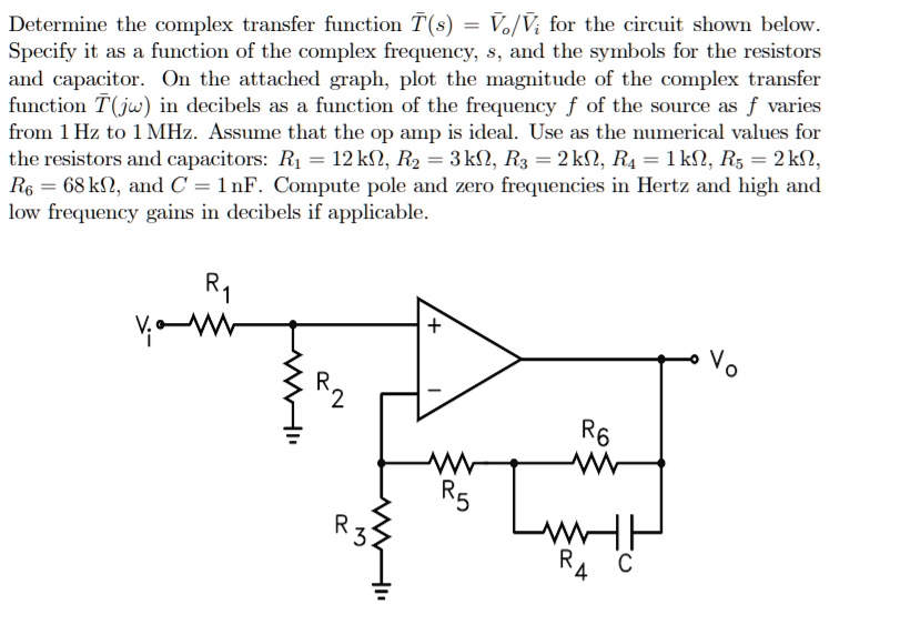 Determine the complex transfer function T(s) = (Vo)/(Vi) for the circuit shown below. Specify it ...