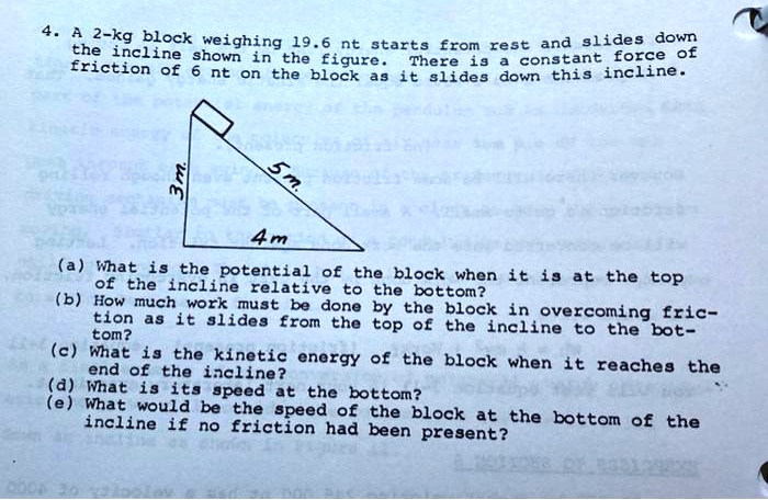 SOLVED: 2-kg block weighing 19 N and slides down the incline starting from rest, as shown in the ...
