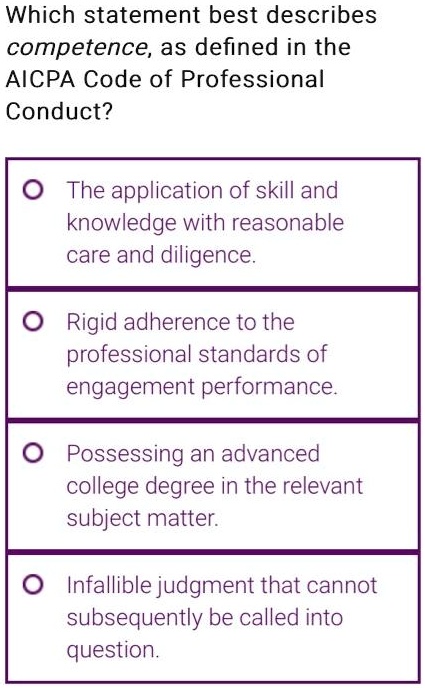 Which statement best describes competence, as defined in the AICPA Code ...