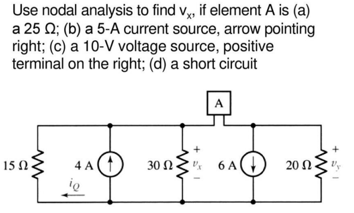 SOLVED: Use nodal analysis to find vx, if element A is (a) a 25 Ω; (b ...