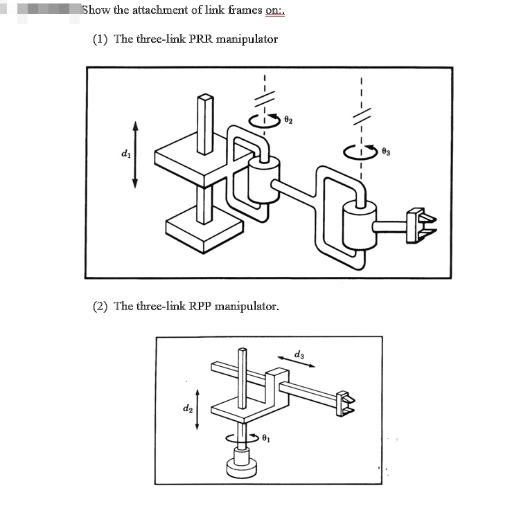 SOLVED: Show the attachment of link frames PNI. The three-link PRR manipulator. The three-link ...