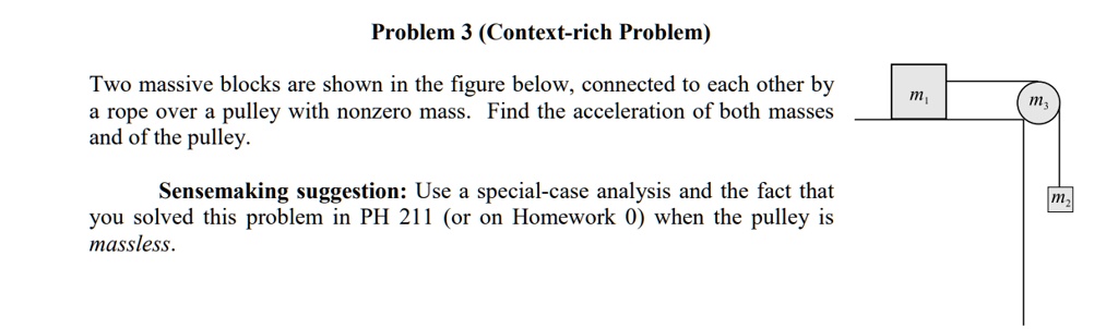 Problem 3 (Context-rich Problem) Two massive blocks are shown in the figure below, connected to ...