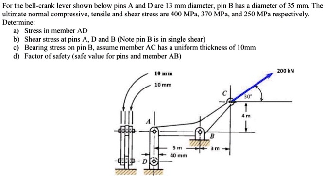SOLVED: For the bell-crank lever shown below, pins A and D are 13 mm in ...