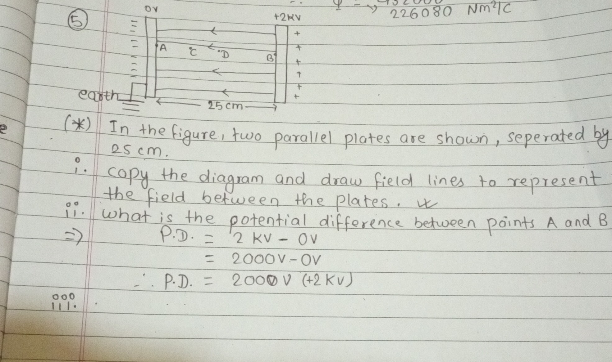(5) (*) In the figure, two parallel plates are shown, seperated by 25 ...