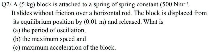 SOLVED: Q2/ A (5 kg) block is attached to a spring of spring constant (500 Nm It slides without ...