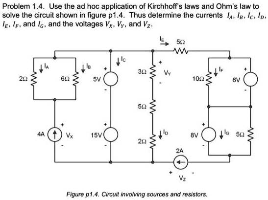 Problem 1.4. Use the ad hoc application of Kirchhoff's laws and Ohm's law to solve the circuit ...