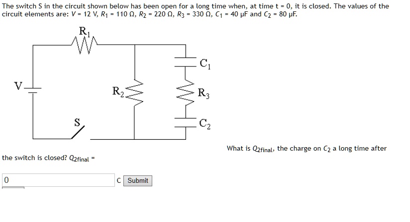 SOLVED: The switch in the circuit shown below has been open for a long time when, at time t = 0 ...