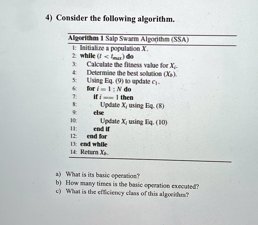 Solved Consider The Following Algorithm Algorithm 1 Salp Swarm Algorithm Ssa Initialize A