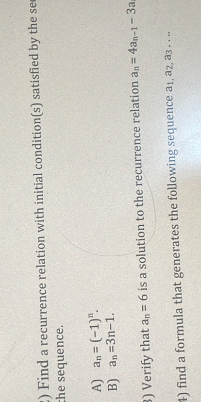 SOLVED: Find a recurrence relation with initial condition(s) satisfied ...