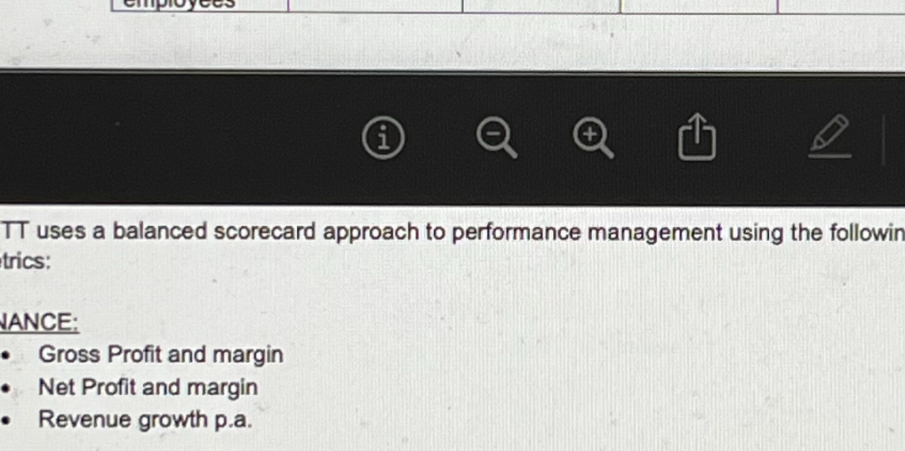 SOLVED: TT uses a balanced scorecard approach to performance management ...
