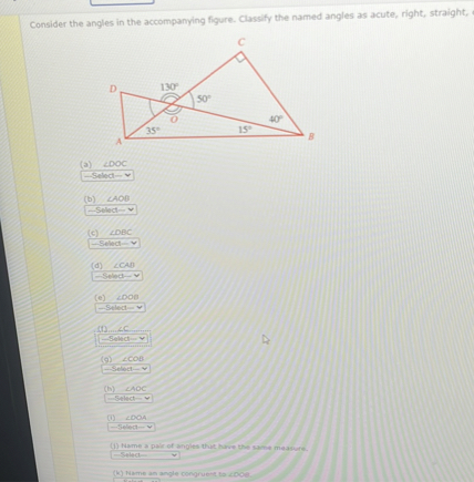 SOLVED: Consider the angles in the accompanying figure. Classify the named angles as acute ...
