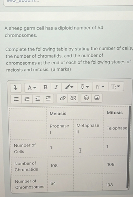 SOLVED: A sheep germ cell has a diploid number of 54 chromosomes ...