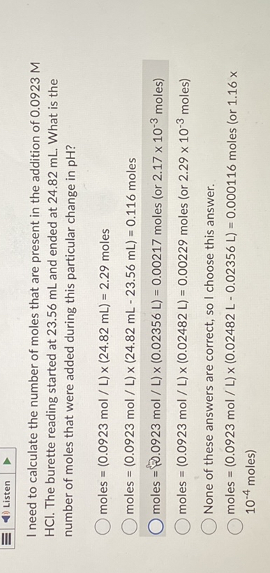 Solved I Need To Calculate The Number Of Moles That Are Present In The