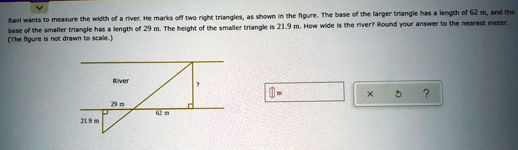 SOLVED: The base of the larger triangle has a length of 62 m, and that ...