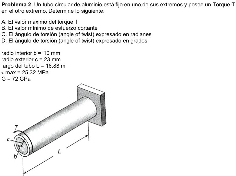 Problema 2. Un tubo circular de aluminio está fijo en uno de sus ...