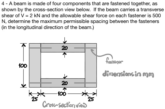 4 - A beam is made of four components that are fastened together, as shown by the cross-section ...