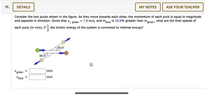 11. DETAILS MY NOTES ASK YOUR TEACHER Consider the two pucks shown in ...