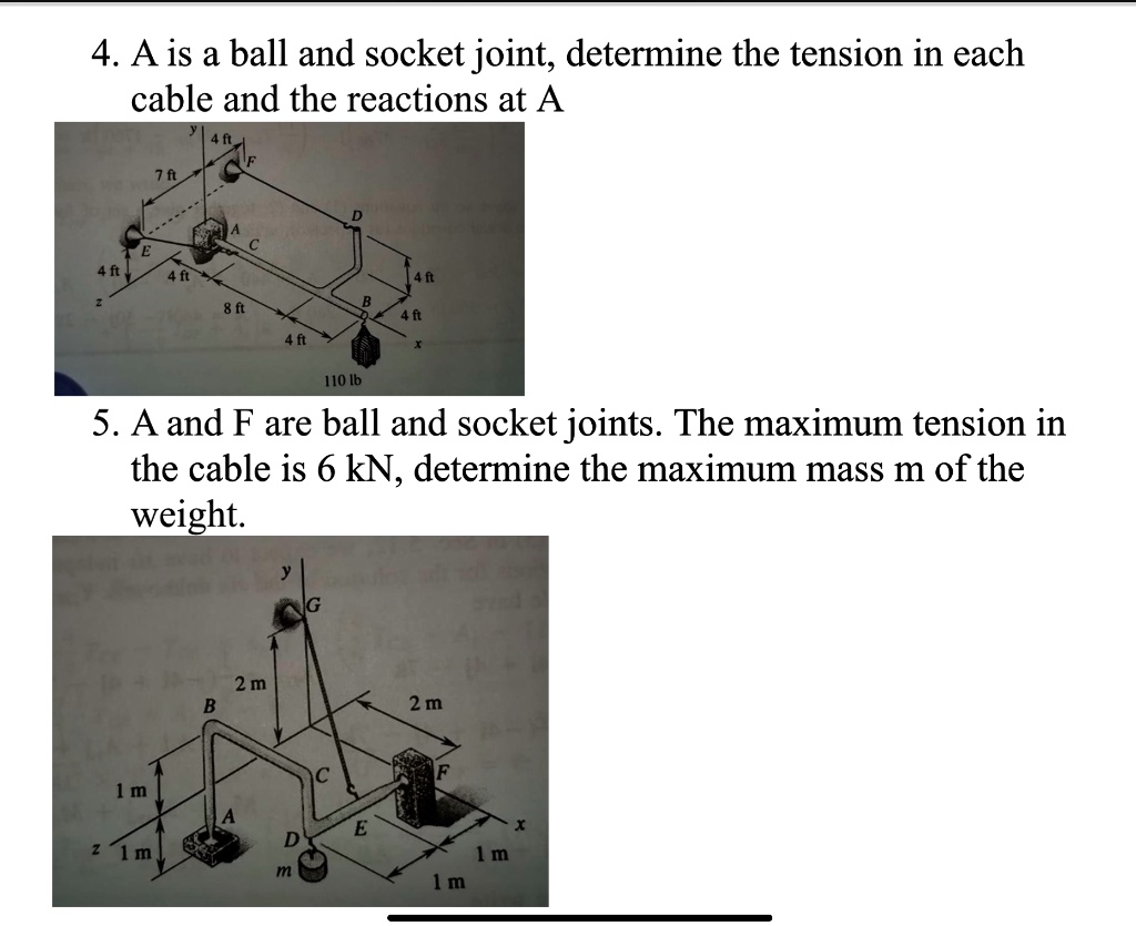 4. A is a ball and socket joint, determine the tension in each cable ...