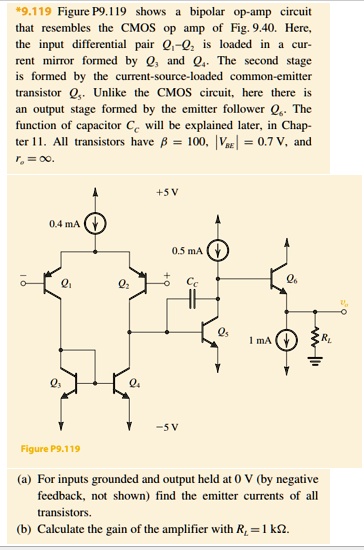 *9.119 Figure P9.119 shows a bipolar op-amp circuit that resembles the CMOS op amp of Fig. 9.40 ...