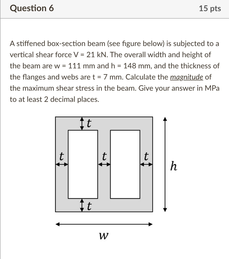 SOLVED: A stiffened box-section beam (see figure below) is subjected to ...