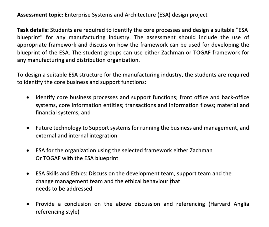Assessment topic: Enterprise Systems and Architecture (ESA) design ...