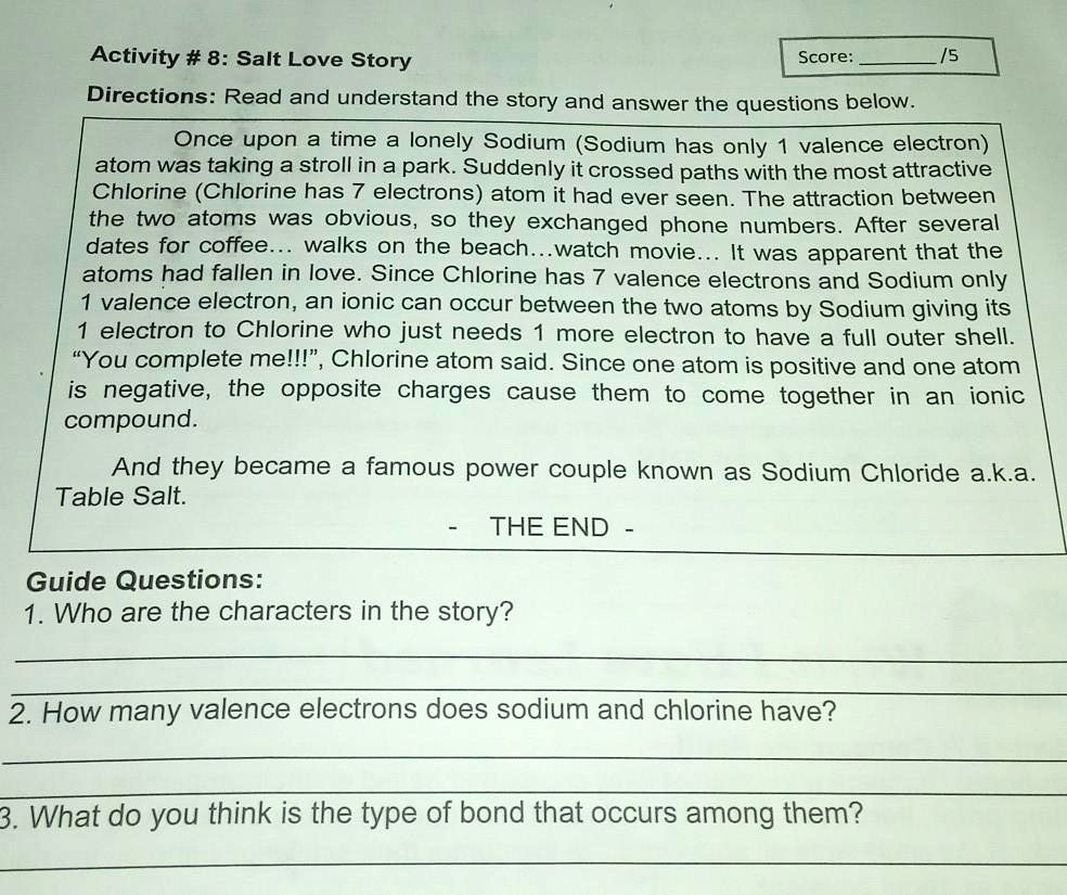 Score: /5 Activity # 8: Salt Love Story Directions: Read and understand ...