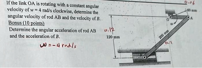 Solved If The Link Oa Is Rotating With A Constant Angular Velocity Of W4 Rads Clockwise