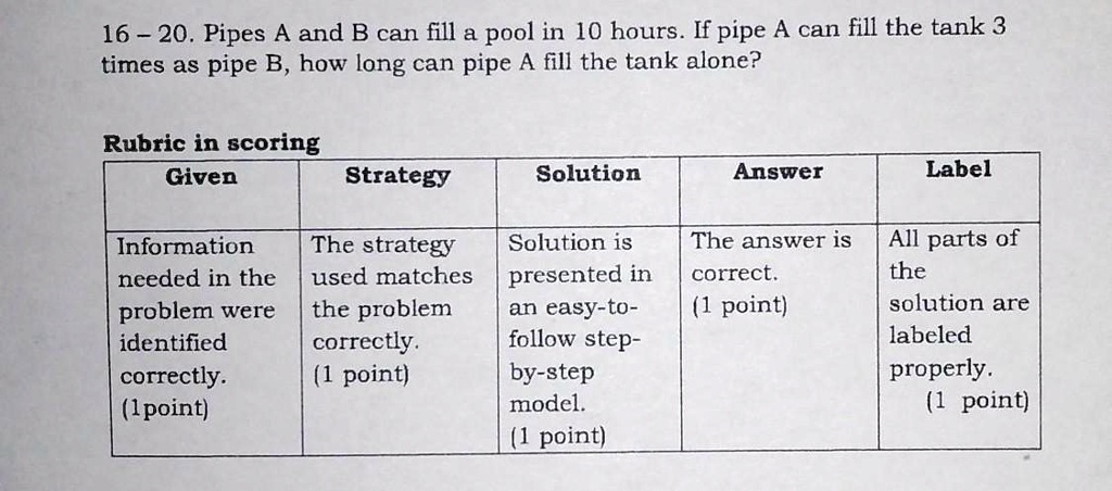 SOLVED: Pipes A and B can fill a pool in 10 hours. If pipe A can fill ...