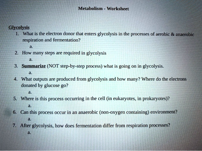 metabolism worksheet glycolysis what is the electron donor that enters ...