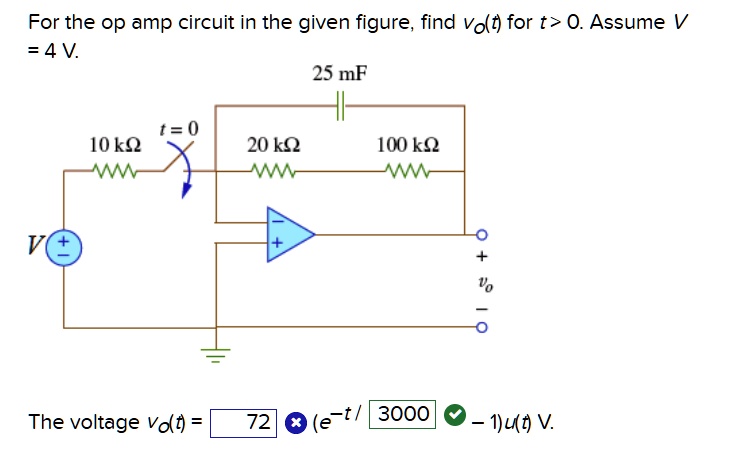 for the op amp circuit in the given figure find vot for t0 assume v4v the voltage vot 72e t3000 ...