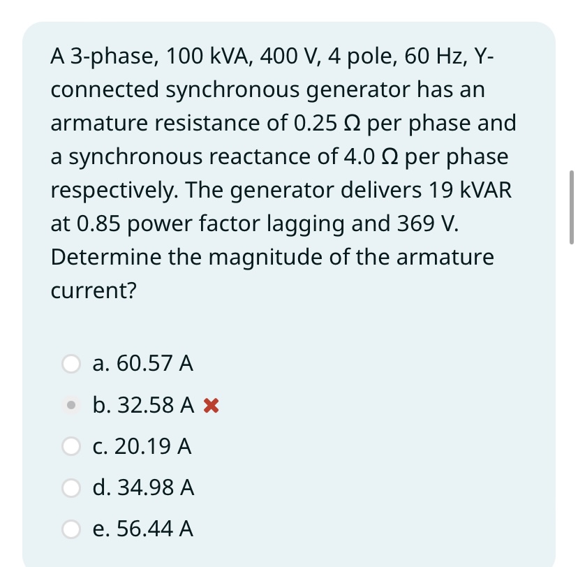 SOLVED: A 3-phase, 100 kVA, 400 V, 4 pole, 60 Hz, Yconnected ...