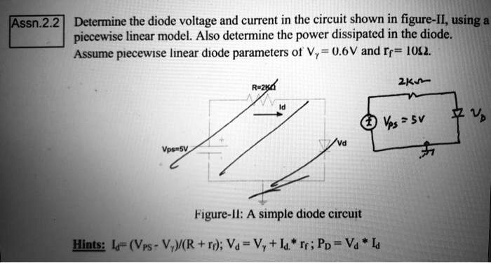 Assn.2.2: Determine the diode voltage and current in the circuit shown in Figure-11, using a ...