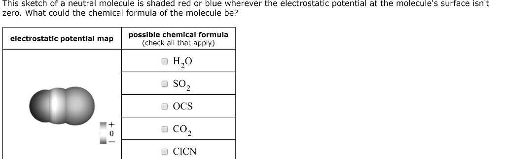 This sketch of a neutral molecule is shaded red or blue wherever the ...