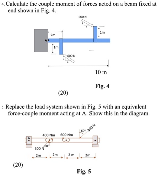 4. Calculate the couple moment of forces acted on a beam fixed at end ...