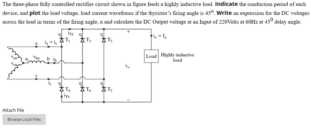 SOLVED: The three-phase fully controlled rectifier circuit shown in the figure feeds a highly ...