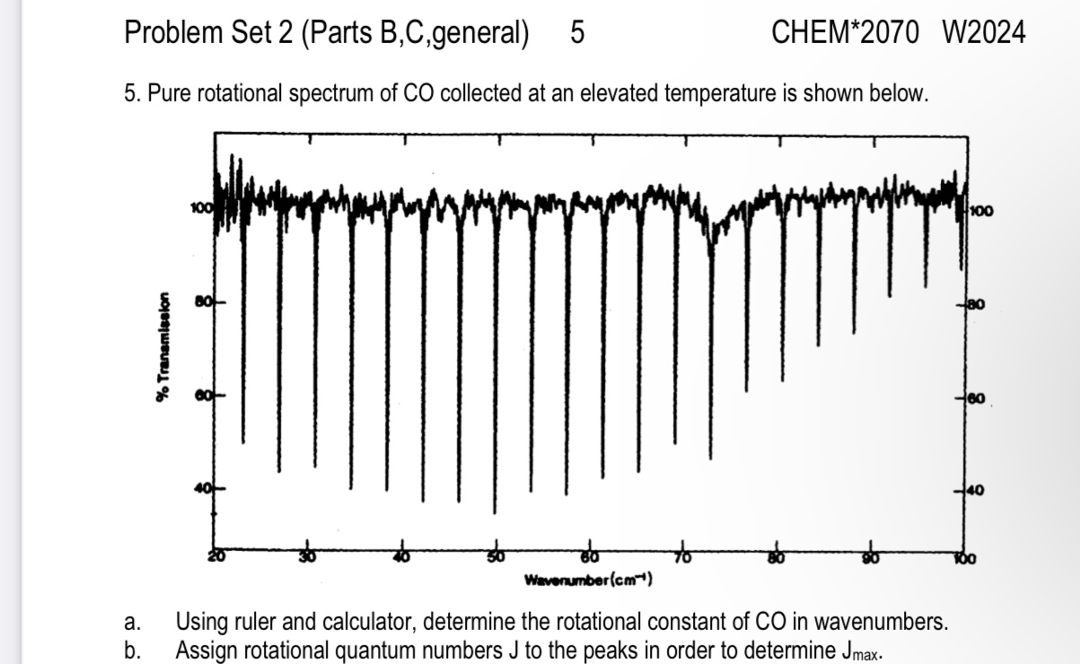 SOLVED: Problem Set 2 (Parts B,C,general) 5 CHEM ^* 2070 W2024 5. Pure rotational spectrum of CO ...