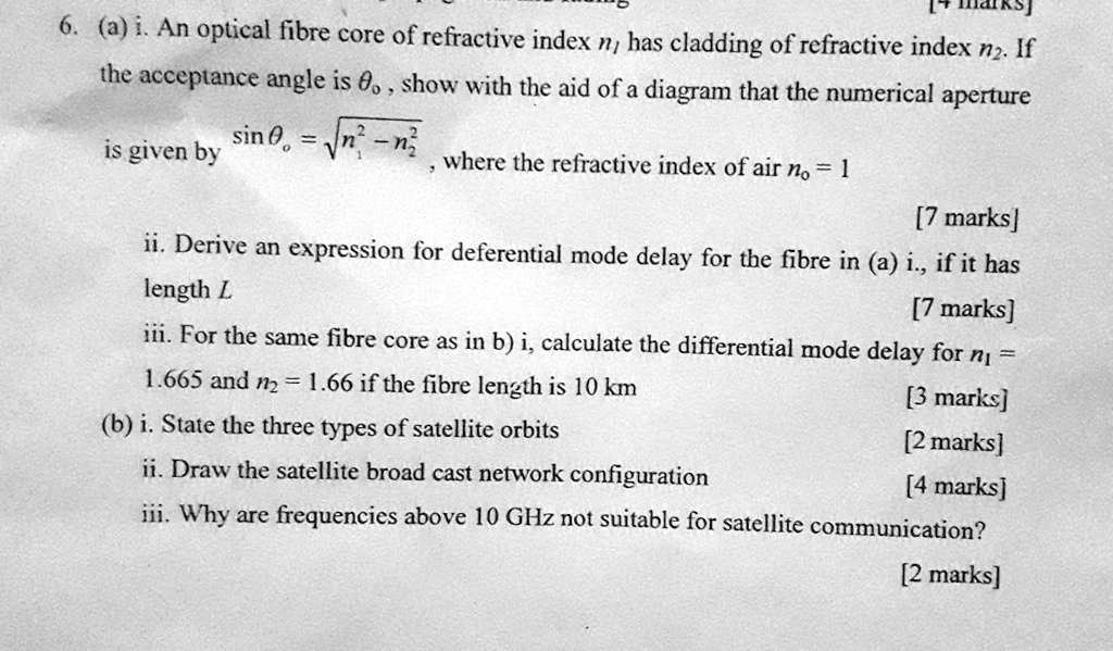 SOLVED: Please, I want an answer to question 6. [+marks] 6.ai. An optical fiber core of ...