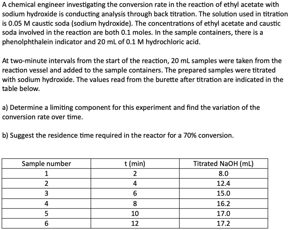 SOLVED: A chemical engineer investigating the conversion rate in the ...