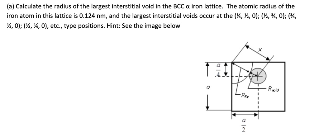 acalculate the radius of the largest interstitial void in the bcc a iron lattice the atomic ...